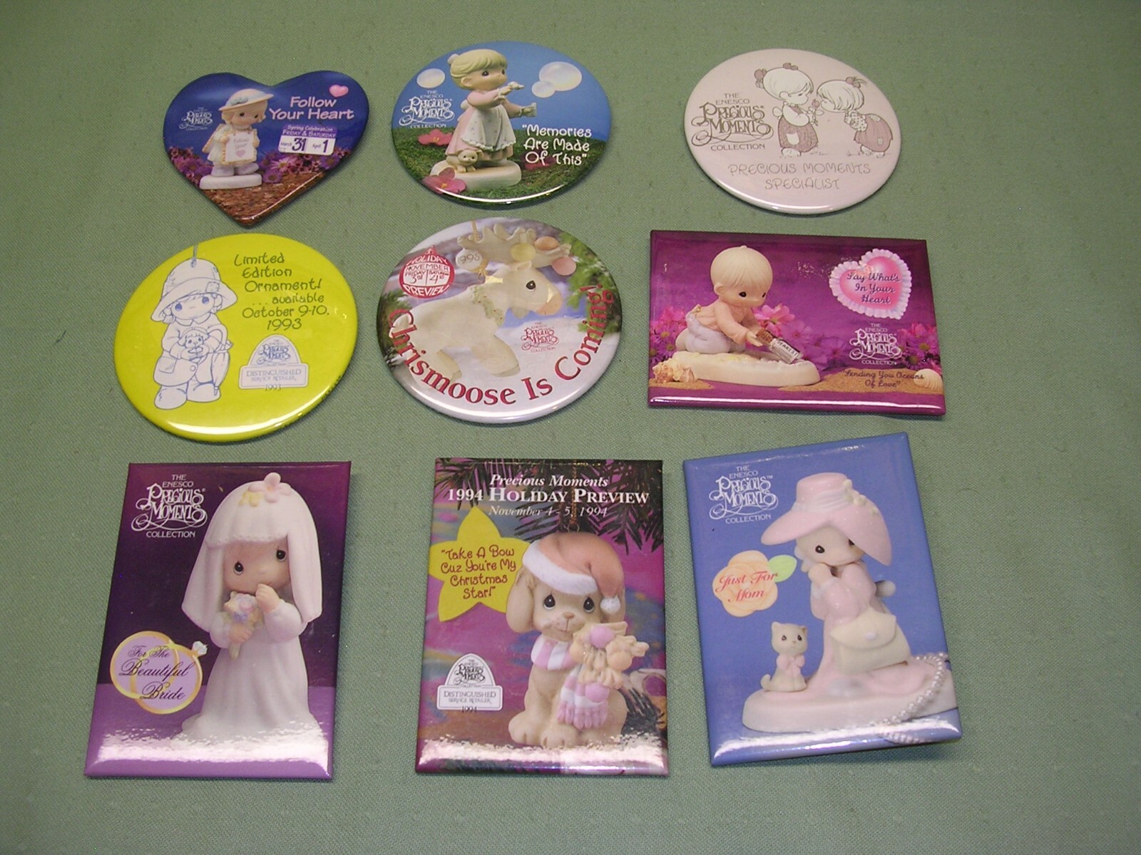 9 Different "Precious Moments" Promotional Pinback Buttons, 1989 to ...
