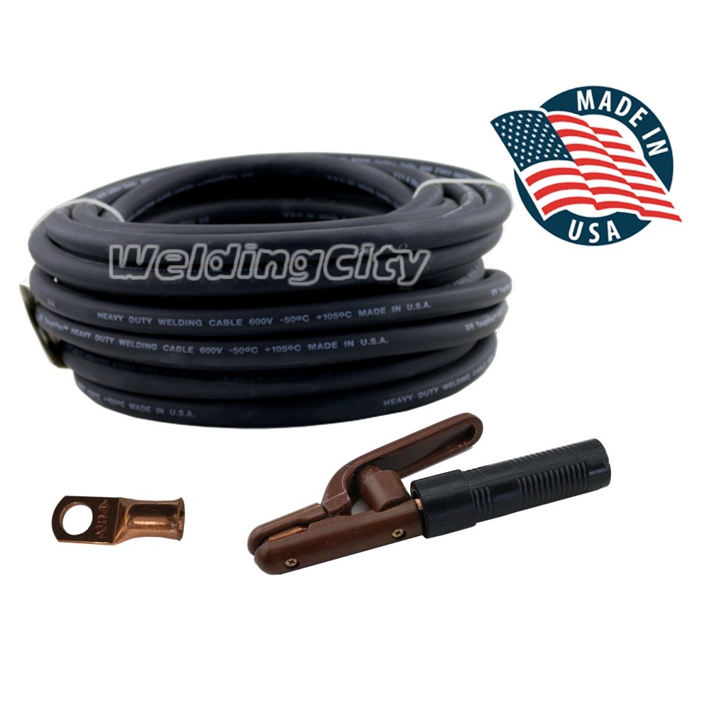 WeldingCity® 15-ft 2-AWG Welding Cable w/ 300A Stick Holder and Lug ...