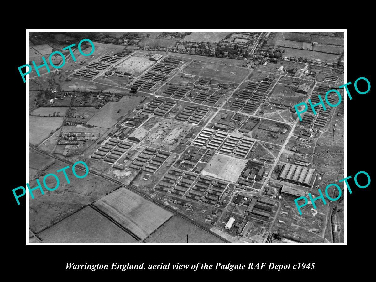 OLD POSTCARD SIZE PHOTO WARRINGTON ENGLAND AERIAL VIEW OF RAF PADGATE ...
