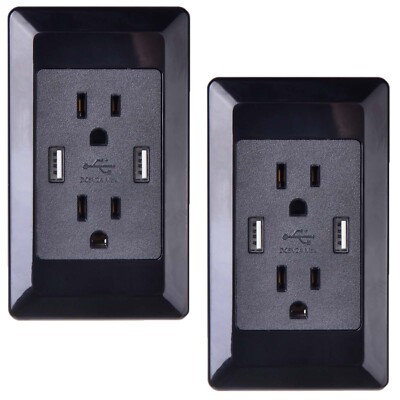 2PK Home Office Power Socket Wall Outlet USB Ports Electrical Plug w ...