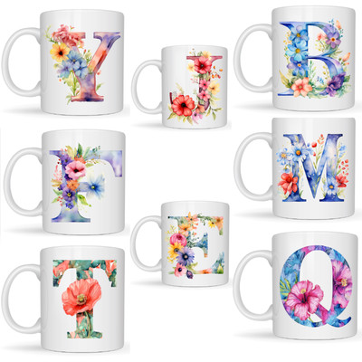 FLORAL Monogram Mug Personalized Name Coffee Cup Initial Letter 11 fl ...