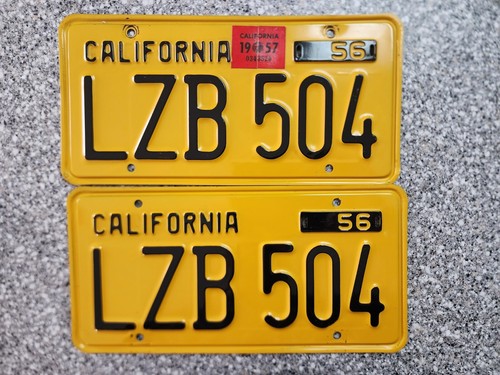 1956 California License Plates, 1957 Validation Sticker, DMV Clear ...