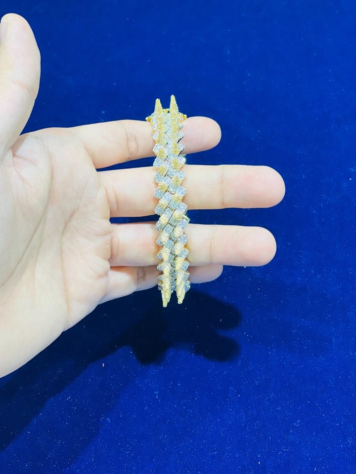 14k Gold Finish Hip Hop CZ Mens Womens Cuban Spike Bracelet Bangle | eBay