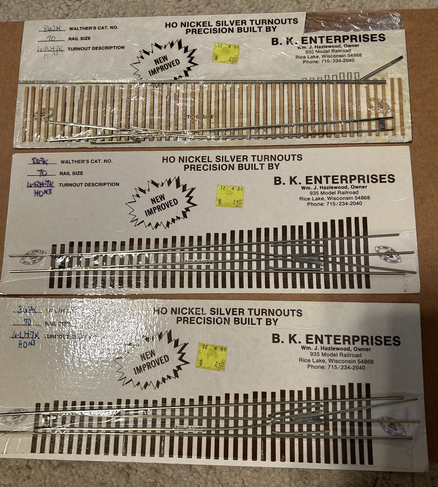 BK Enterprises HOn3 #6 Code 70 Turnout Kits – lot of three, two right ...