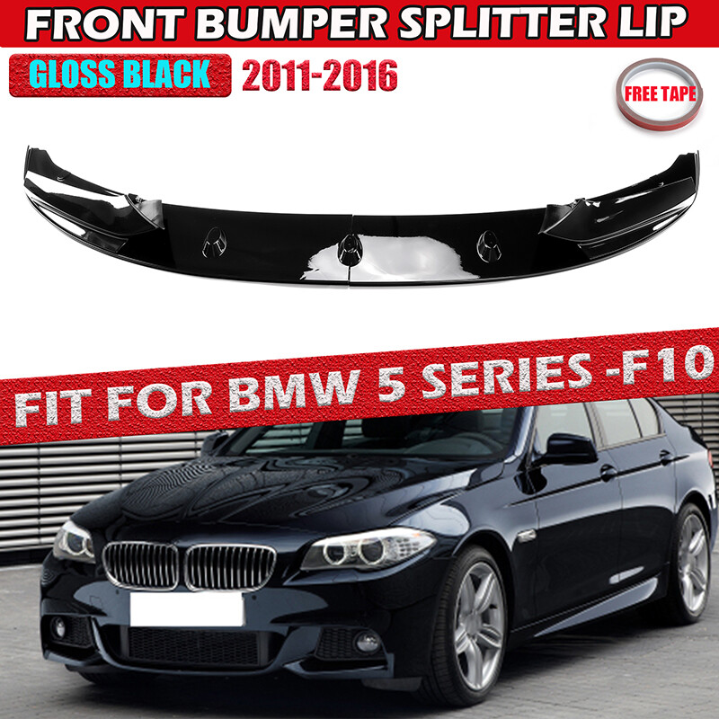 F10 5 Series M Sport Bumper Lip Spoiler Gloss Black ABS Front Splitter ...