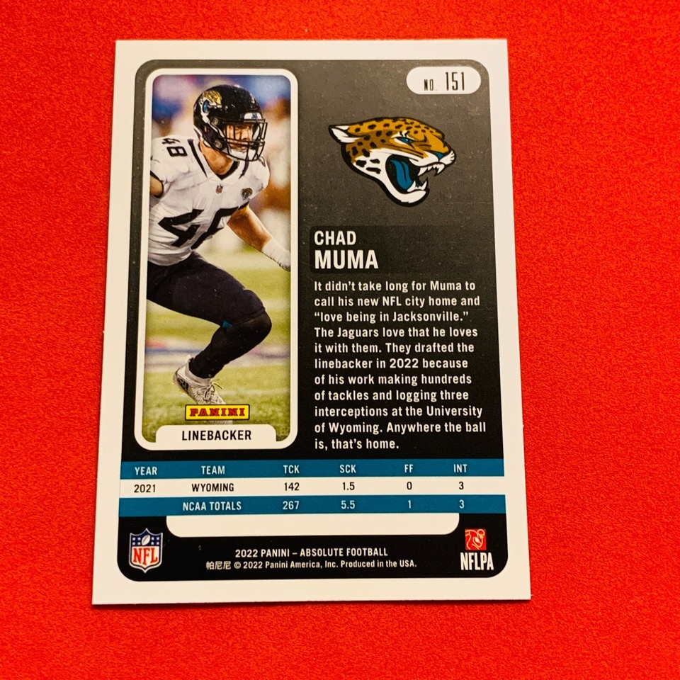 Chad Muma .. ROOKIE .. Jacksonville Jaguars .. 2022 Illusions Base Card ...