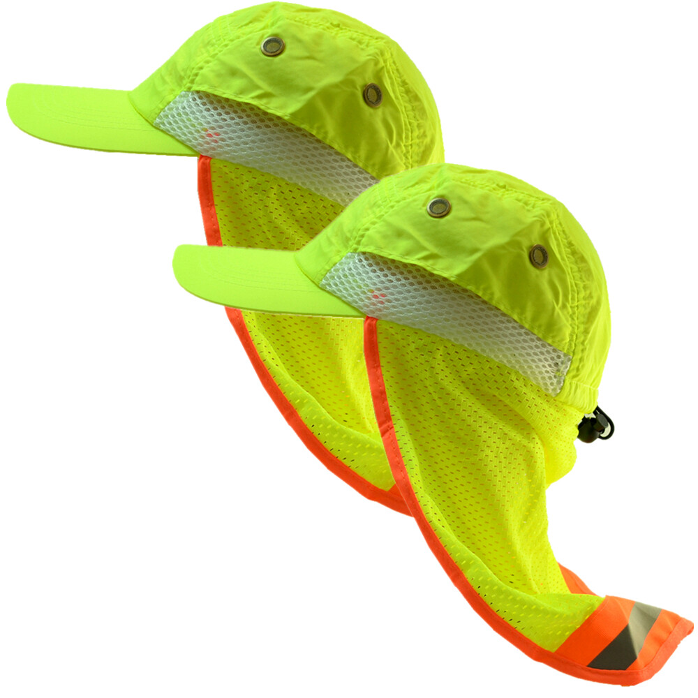 Hi Vis Reflective Sun Hat Work Neon Safety Baseball Cap with Neck Flap ...