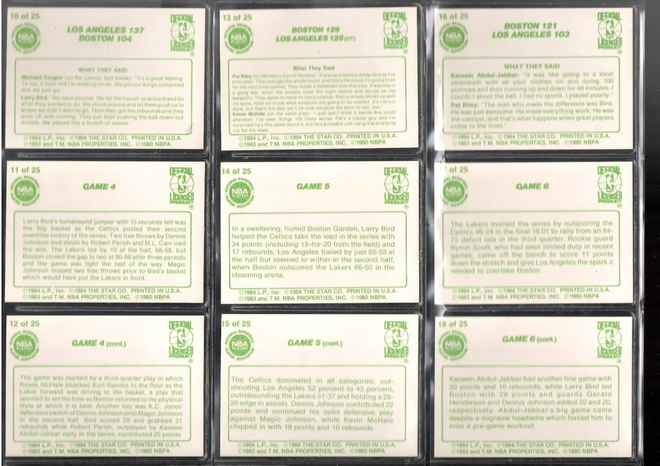 1984 Star Company Boston Celtics 25-card Championship Set Larry Bird ...