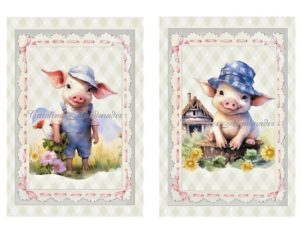Cute Farmer Pigs A Designer MULTI-SIZE SET Cotton Fabric Quilt Blocks ...