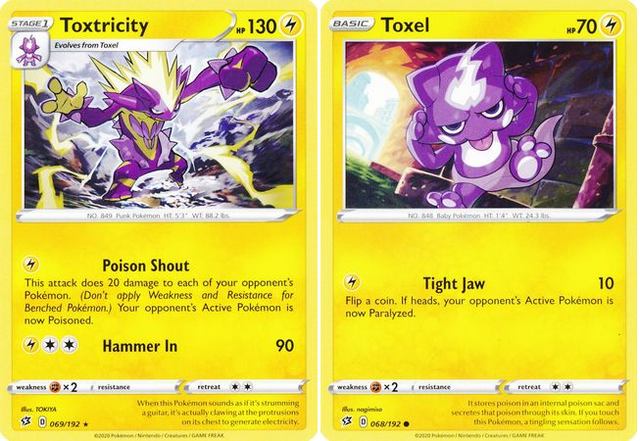 Toxtricity 069/192 Toxel 068/192 Pokemon Card Evolution Set Rebel Clash ...