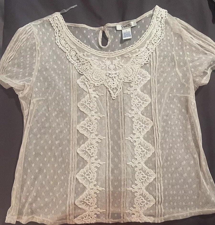 woman’s Off White Netted Lace top-L See Through | eBay