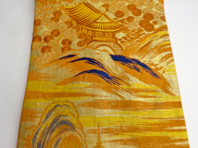 05017# JAPANESE KIMONO / VINTAGE NAGOYA OBI / WOVEN MIST & TEMPLE | eBay