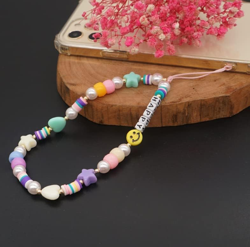 Beaded Phone Charm, Smiley Face Beaded Phone Lanyard Wrist Strap Fruit ...