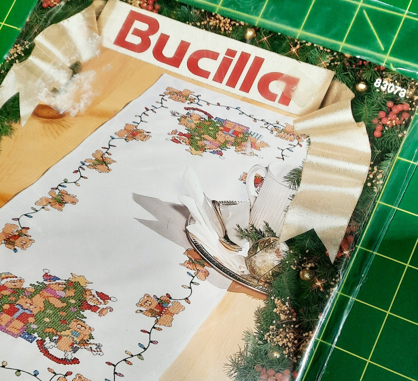 New BUCILLA 83073 Christmas Table Runner Festive Teddies CrossStitch ...