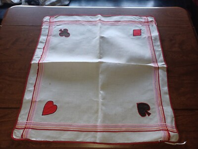 Vintage Embroidered Linen Card Table Cover Cloth Poker Bridge Games ...