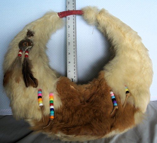 Native American Rabbit Fur Bag Feathers Beads 14 1/2" Unlined Purse | eBay
