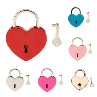Heart Shape Padlock with Key Small Mini Lock with Key Jewelry Box Diary ...