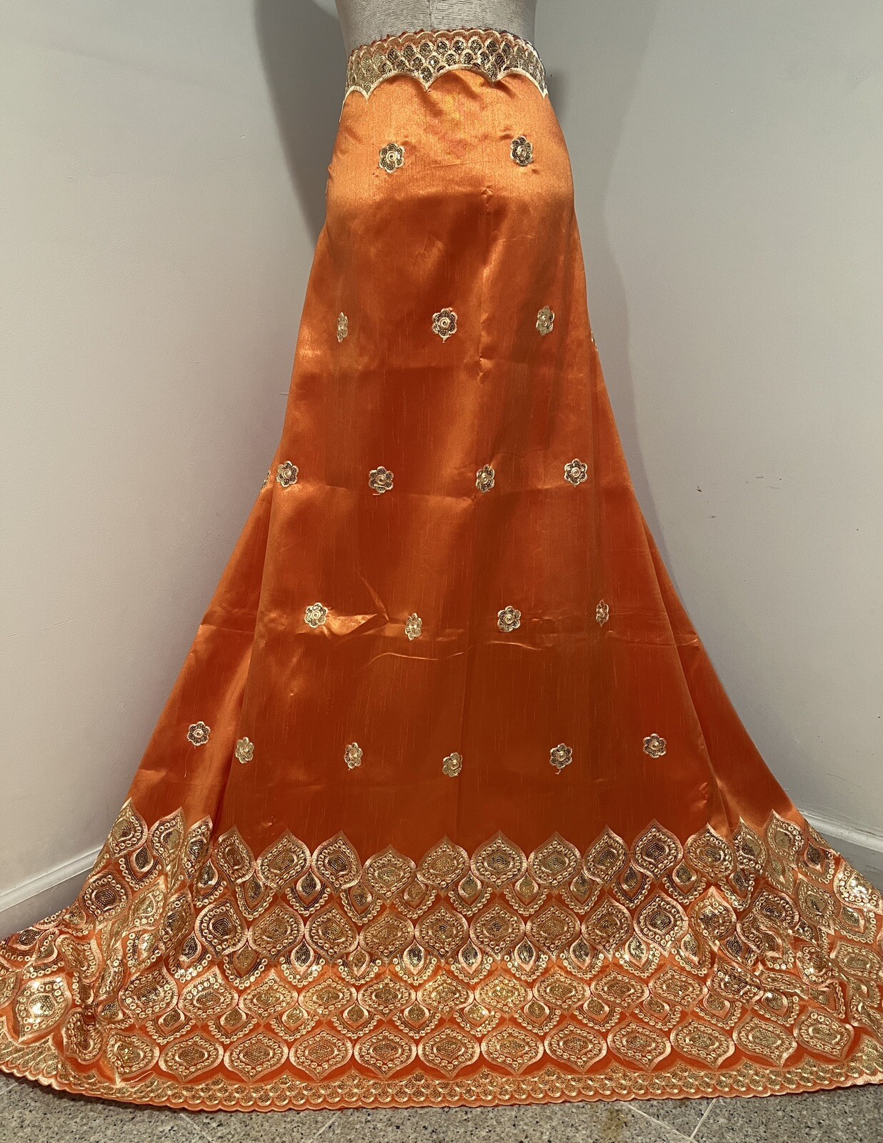 1.5 Yard Orange Gold Border Embroidery Sequins Fabric 50” Width | eBay