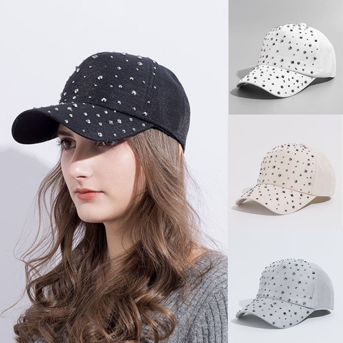 Diamond Sun Cap Adjustable Studded Duckbill Cap Women'S Rhinestone Hats ...