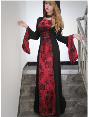 Hot Women Gothic Punk Dress Cosplay Slim Costume Hooded Wizard Robe ...