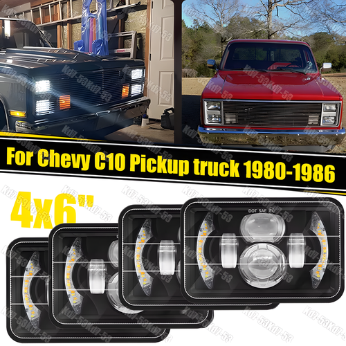 For Chevy C10 Pickup Truck 1980-1986 C20 4PCS 4x6" Black LED Headlights ...