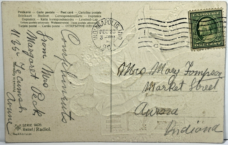 PFB Postcard Christmas Children Couple Foil Silk Clothes Bouquet Garden ...