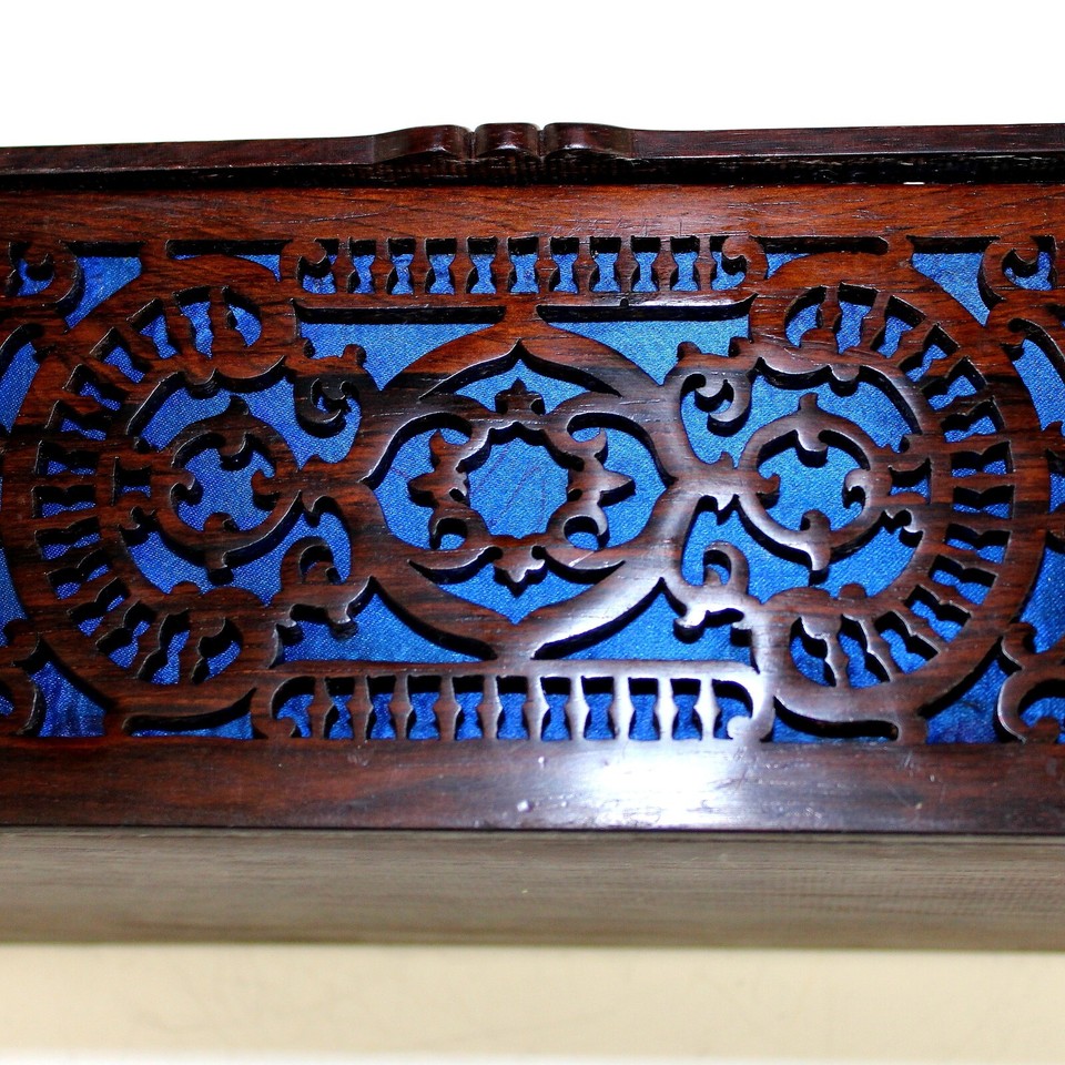 Rare Vintage French Reticulated Wood Box Blue Tufted Lining | eBay