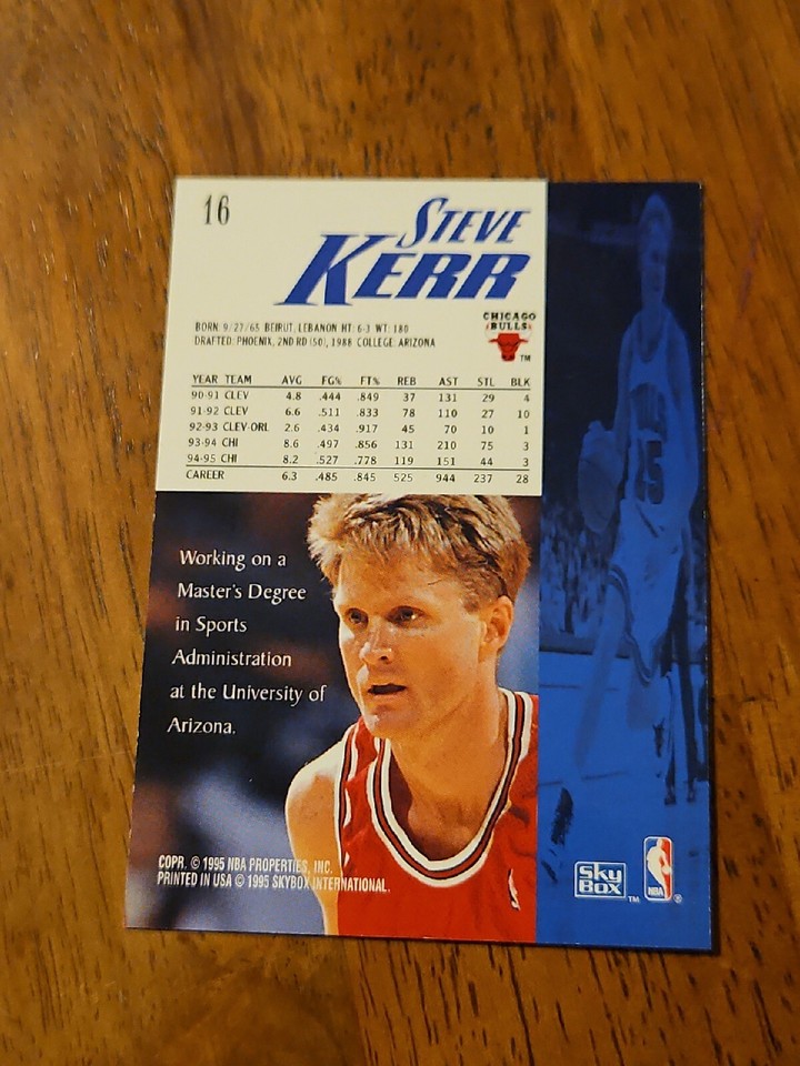 1995 1996 95 96 SKYBOX BASKETBALL CARD STEVE KERR #16 2 | eBay
