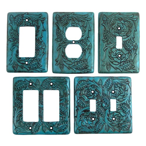 Turquoise Switch Plate Cover Embossed Floral Design Rustic Western ...