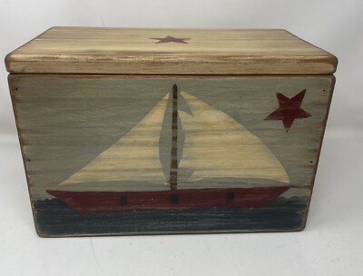 Hand Painted Wood Box Nautical Sailboat Hand Painted Hinged Top 7x13x8 ...