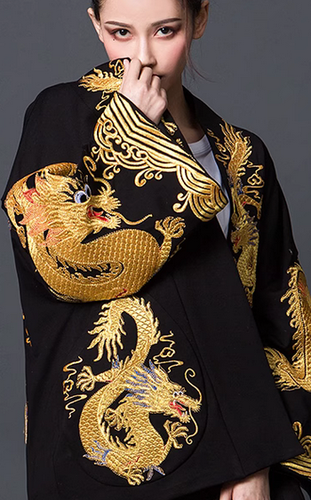 Chinese Embroidery Dragon Robe Womens Stand Collar Silk Coats Jackets ...