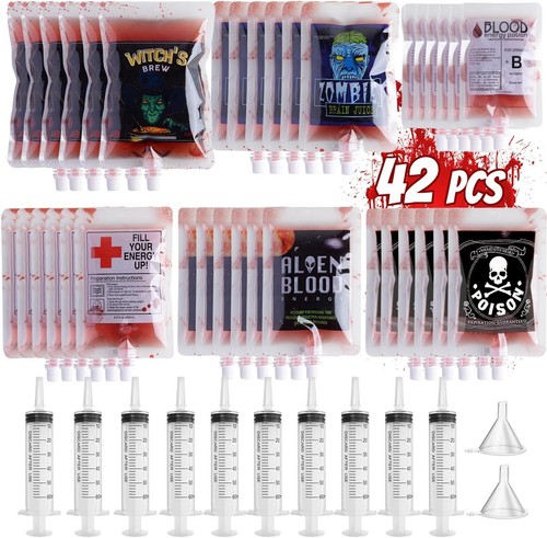42PCS Halloween Blood Bags for Drinks Party Supplies, 30PCS Reusable ...