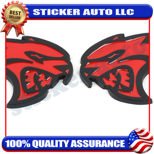 Metal Black Red Left&Right Side Emblem For SRT Devil Cat Hellcat Badge ...