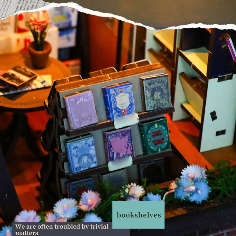 DIY Book Nook Bookshop Miniature House Kit Lighted Creative Decoration ...