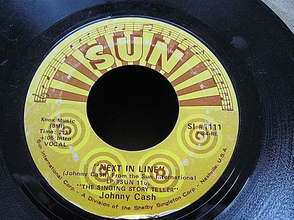 Johnny Cash SUN Label 45 Rock Island Line / Next in Line Re Issue #1111 ...