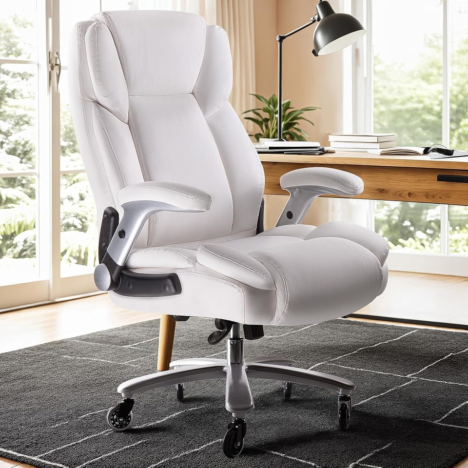 600lbs Heavy Duty big and tall office Chair Quiet Rubber Wheels Flip up ...