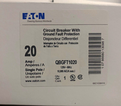 EATON QBGFT1020 BREAKER 1POLE 20A 120V GROUND FLT NEW READY TO SHIP | eBay