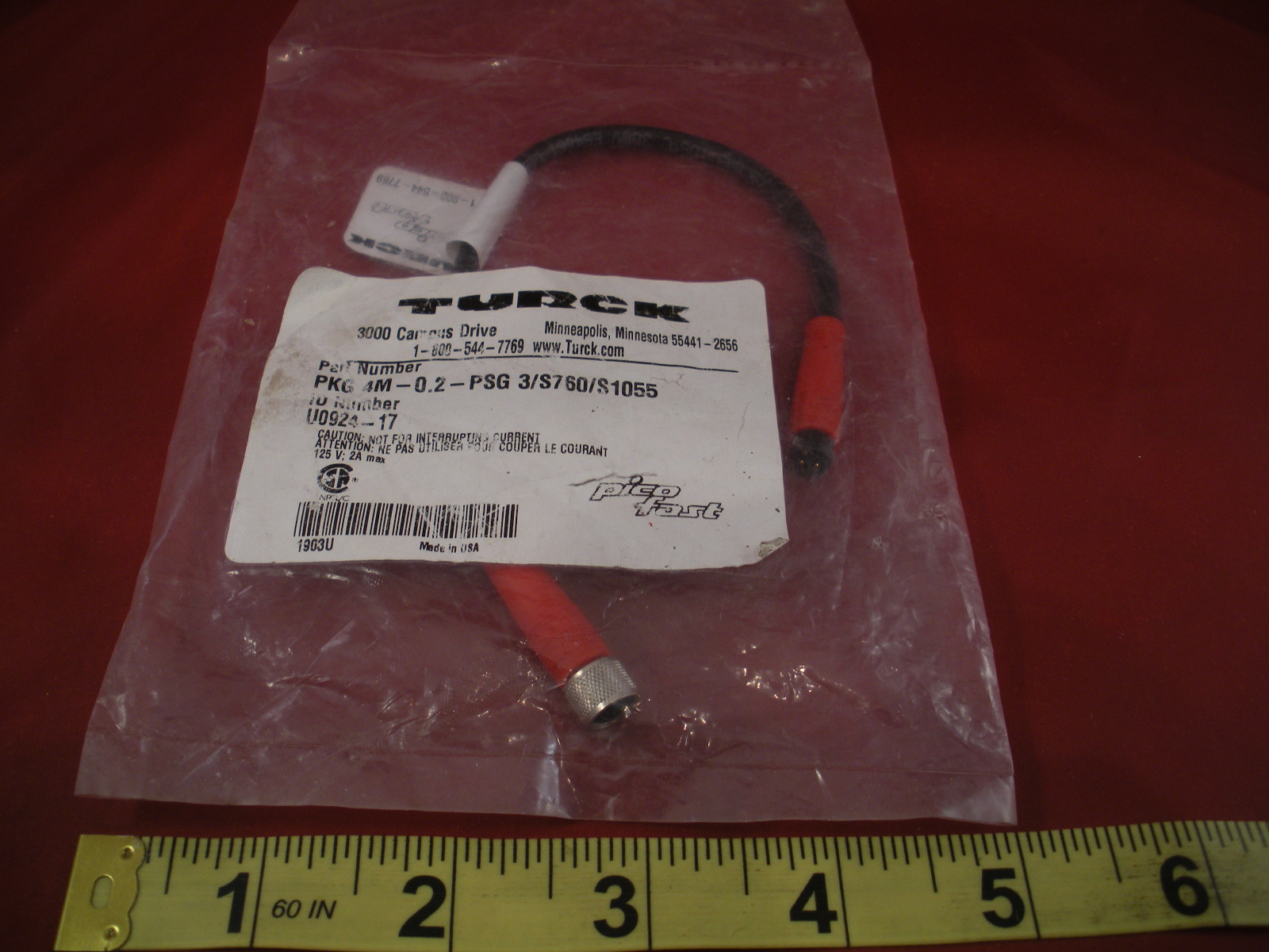 Turck U0924-17 Sensor Cable Cord Connector PKG 4M-0.2-PSG 3/S760/S1055 ...