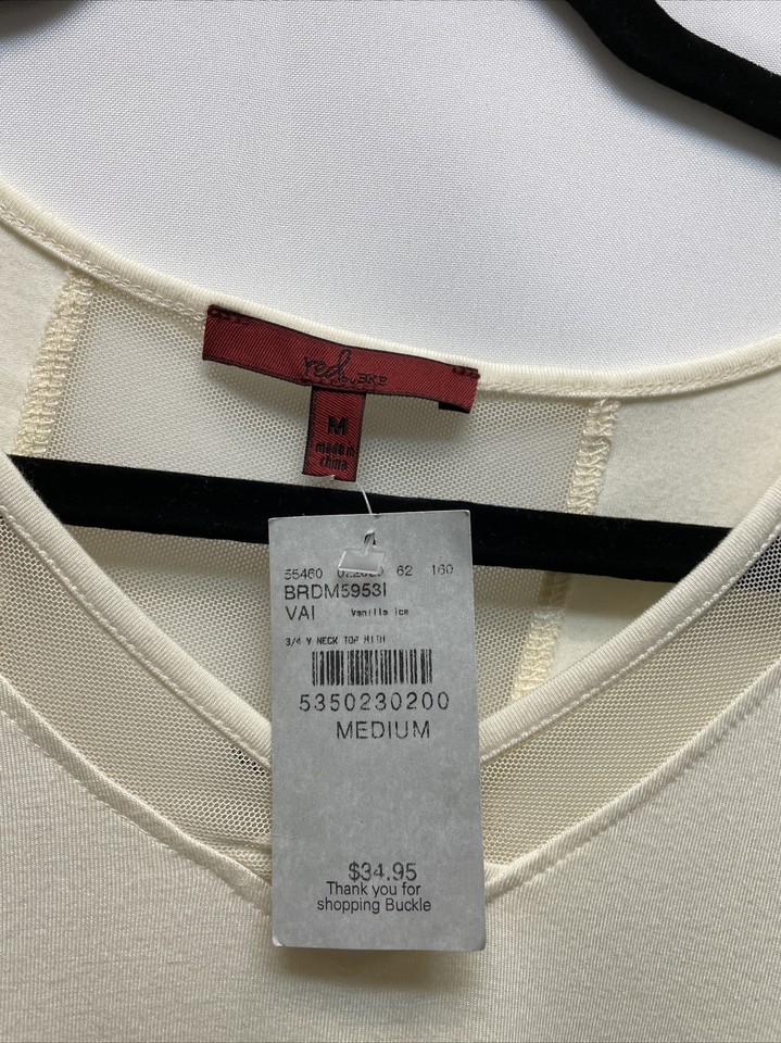 Buckle Vanilla V Neck Mesh Back Top NWT 3/4 Sleeve Blouse | eBay