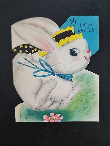 Vtg Hallmark Easter Greeting Card Hopping Bunny Rabbit Hat HI 1940s-50s ...
