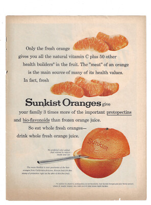 Sunkist Print Ad Food Advertising Vintage 1960s Grocery Household ...