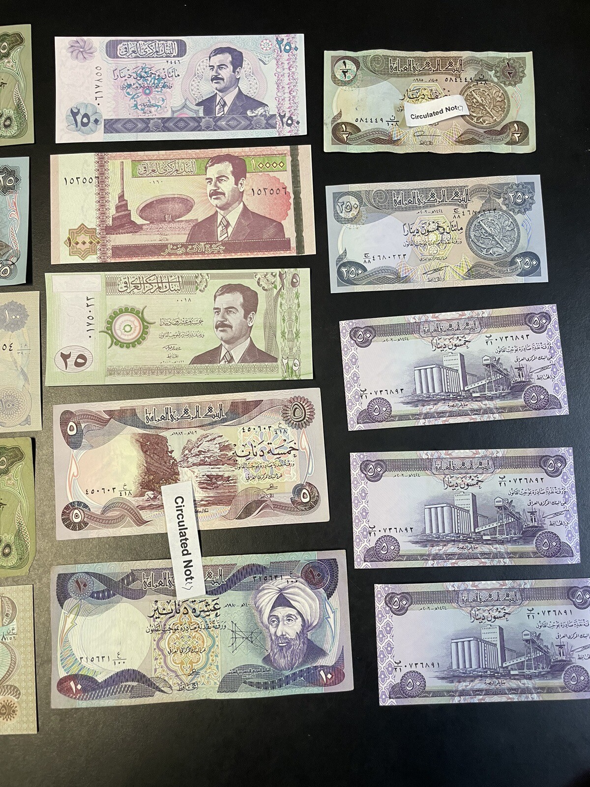 PRS SADDAM HUSSEIN IRAQ/IRAQI DINAR PAPER MONEY BANKNOTE LOT (20 Nots ...