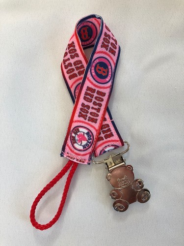 Handmade Pink Pacifier Holder made with Boston Red Sox Ribbon, strap ...
