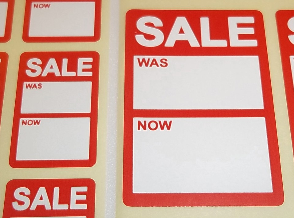 Bright Red REDUCED SALE CLEARANCE Price Point Stickers, Swing Tag ...
