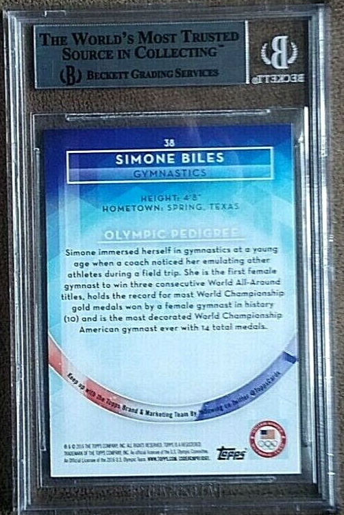 2016 Topps US Olympics Simone Biles Signed Auto Card #38 ~ BGS ...