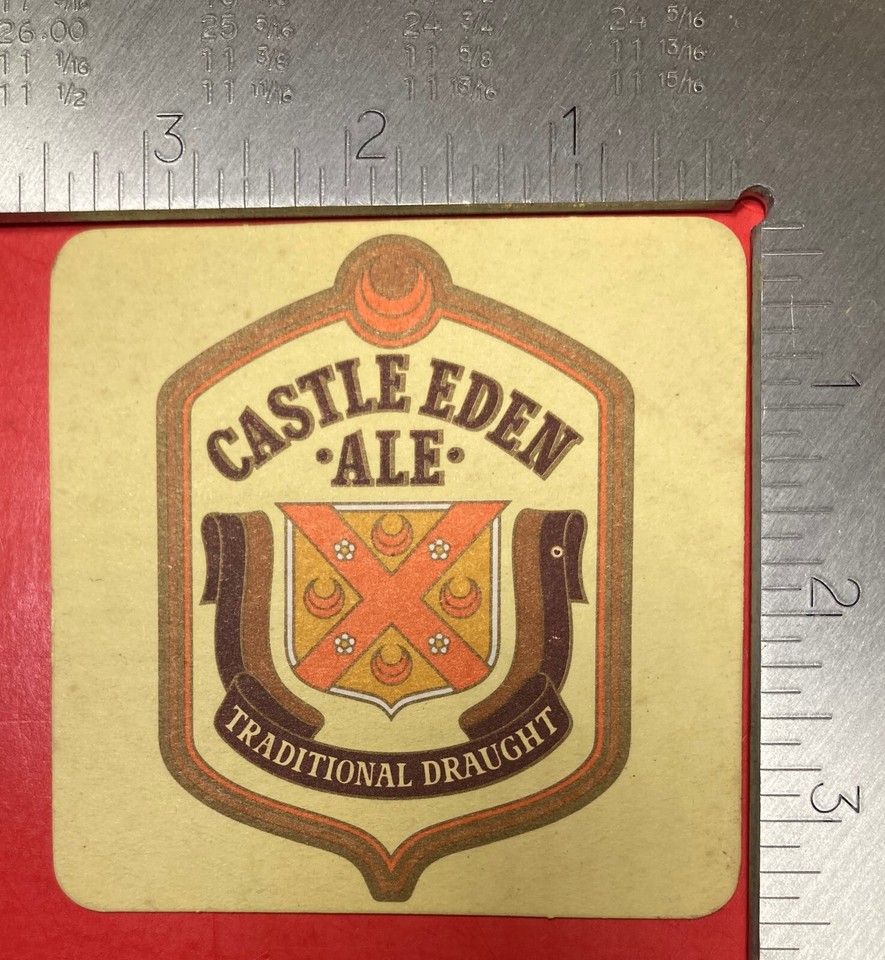 CASTLE EDEN TRADITIONAL DRAUGHT 3.5 INCH SQUARE BEER COASTER RARE ...