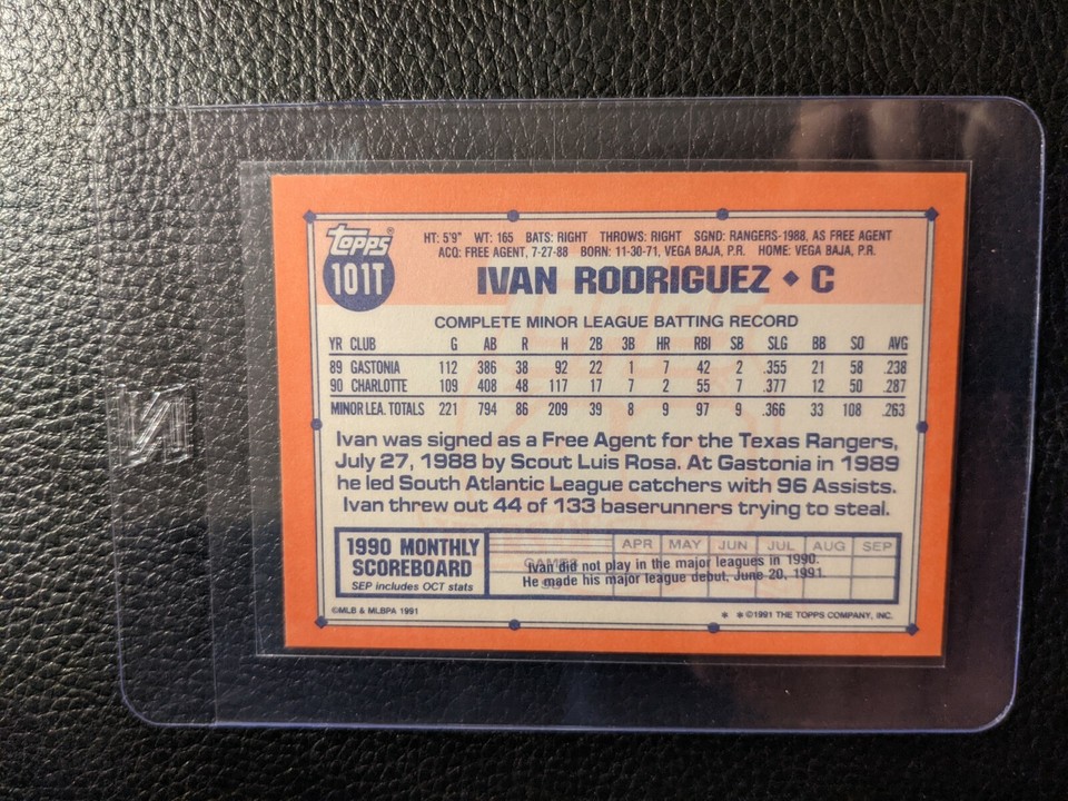 1991 TOPPS TRADED #101T IVAN RODRIGUEZ ROOKIE CARD RC TEXAS RANGERS HOF ...