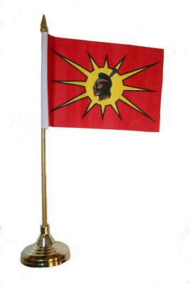 MOHAWK FIRST NATIONS 4" X 6" Inch STICK FLAG On GOLD STAND On 10 ...