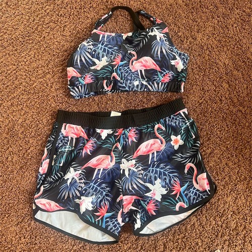 Women's Flamingo Print Tankini Swimsuit Set Size 16 W Black, Blue ...