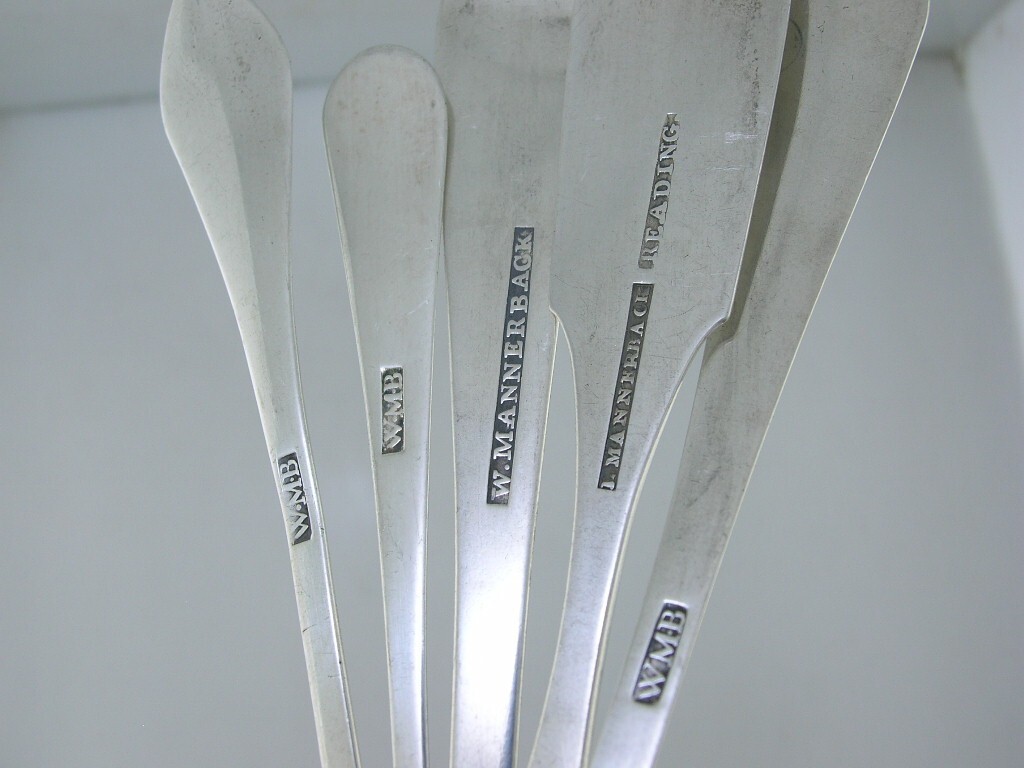 Collection 14 Early Coin Silver MANNERBACK Spoons READING PA c1700's ...